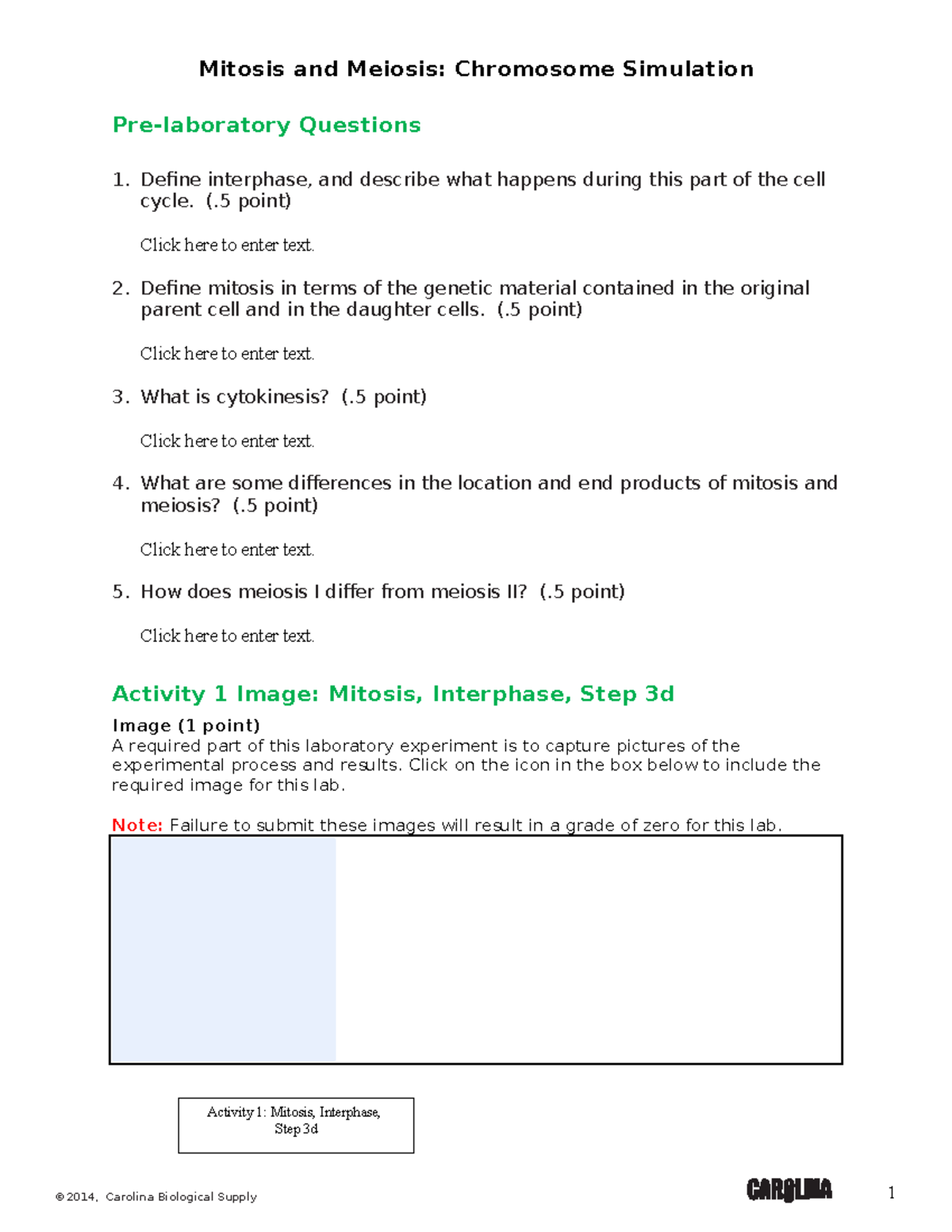 M9 Lab Report - assignment worksheet - ©2014, Carolina Biological ...