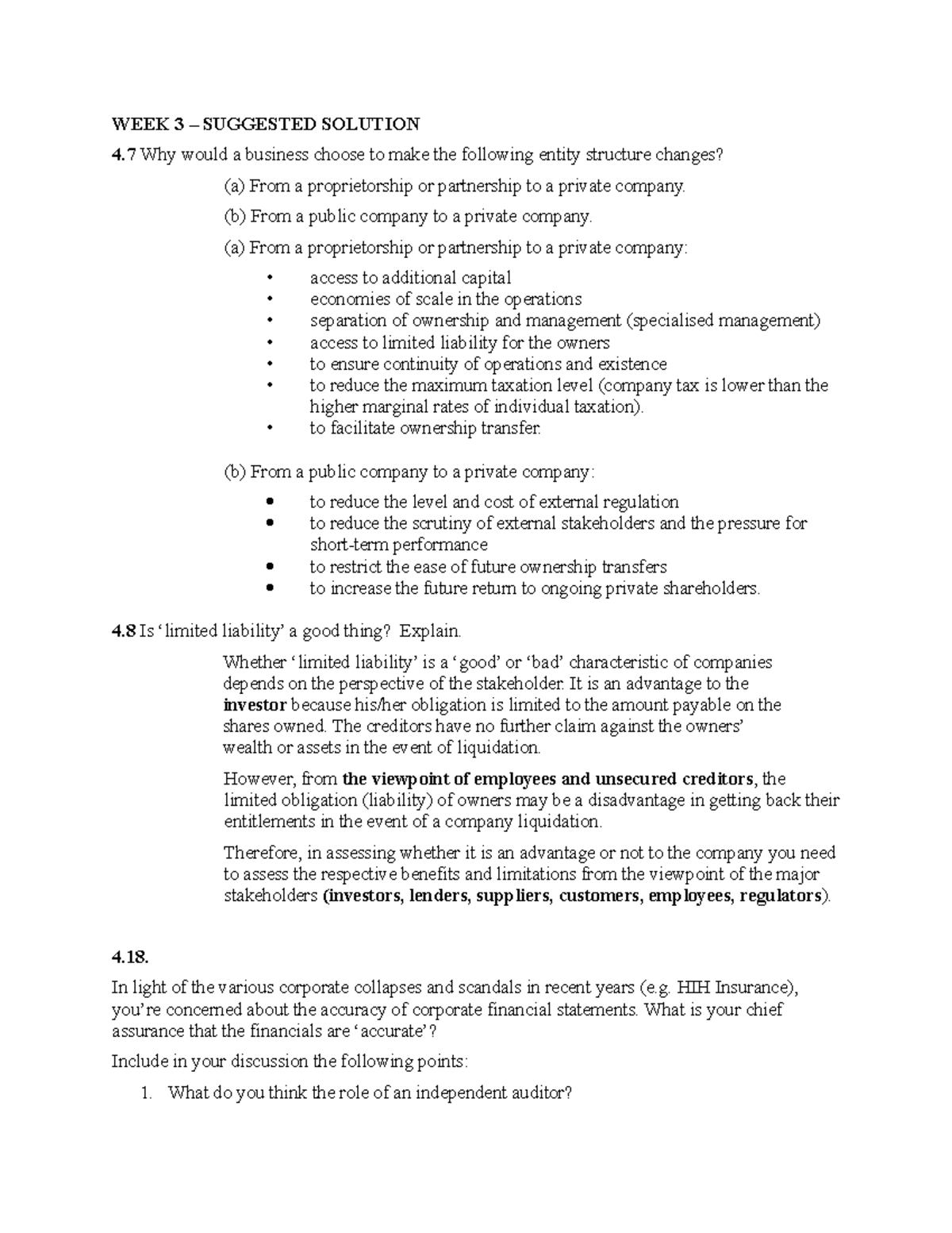 Key answers to week 3 tutorial - WEEK 3 – SUGGESTED SOLUTION 4 Why ...