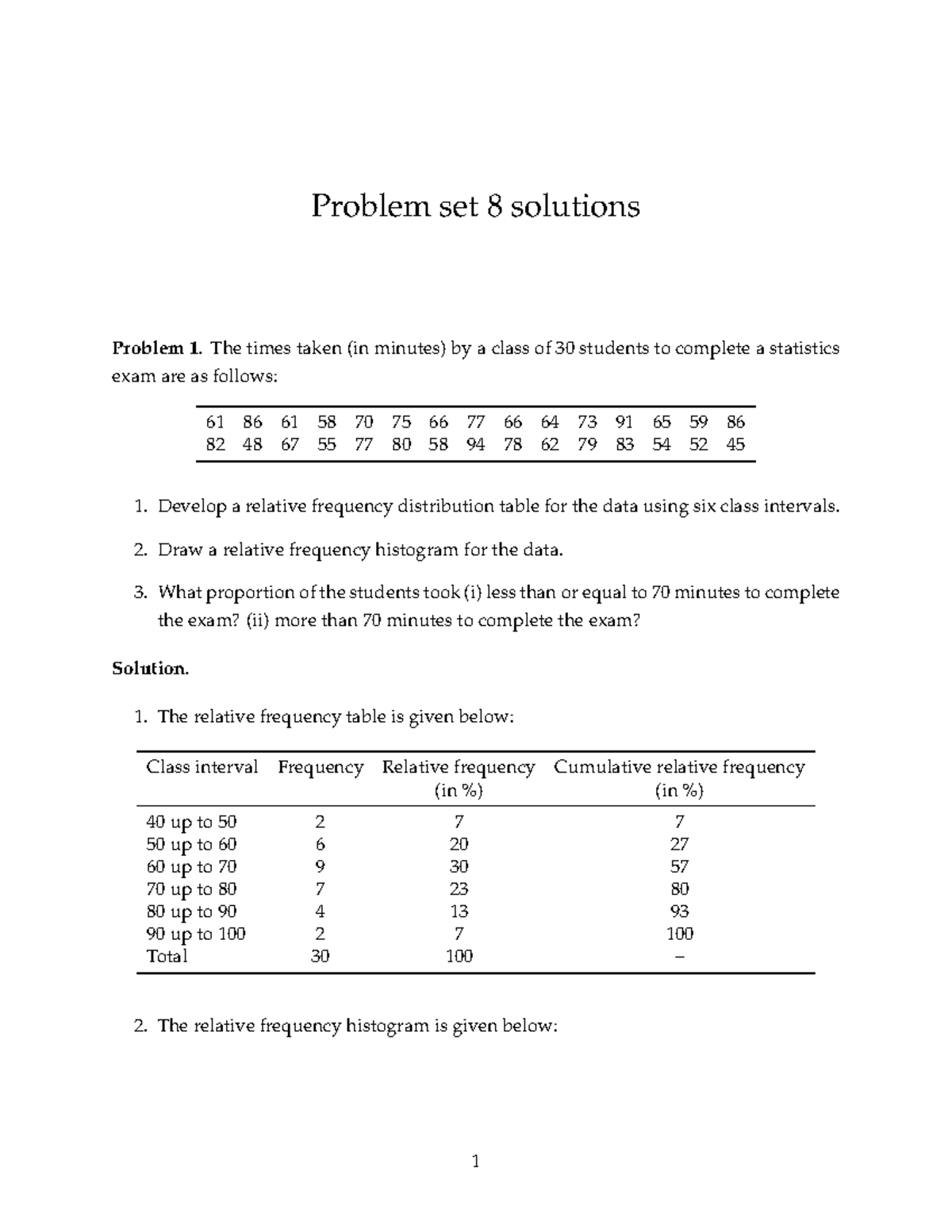 Problem set 8 solutions - Problem set 8 solutions Problem 1. The times ...