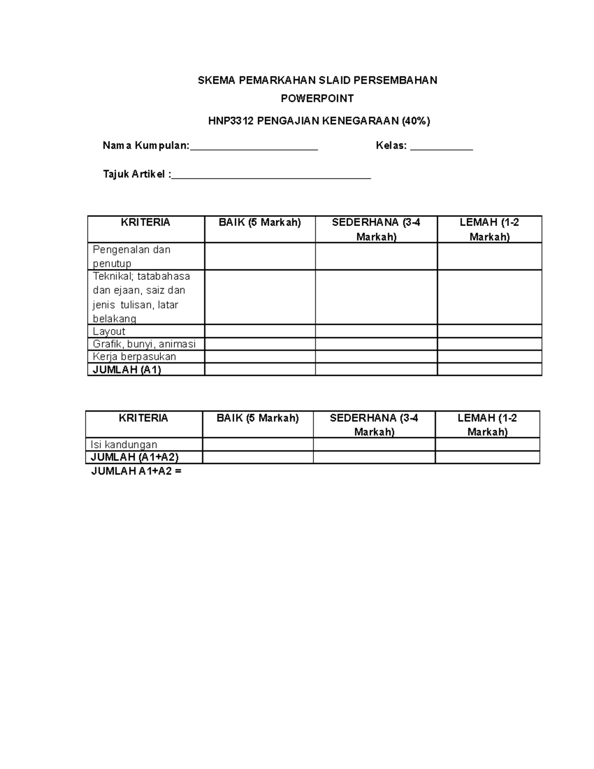 Skema pemarkahan dan rubrik - SKEMA PEMARKAHAN SLAID PERSEMBAHAN ...