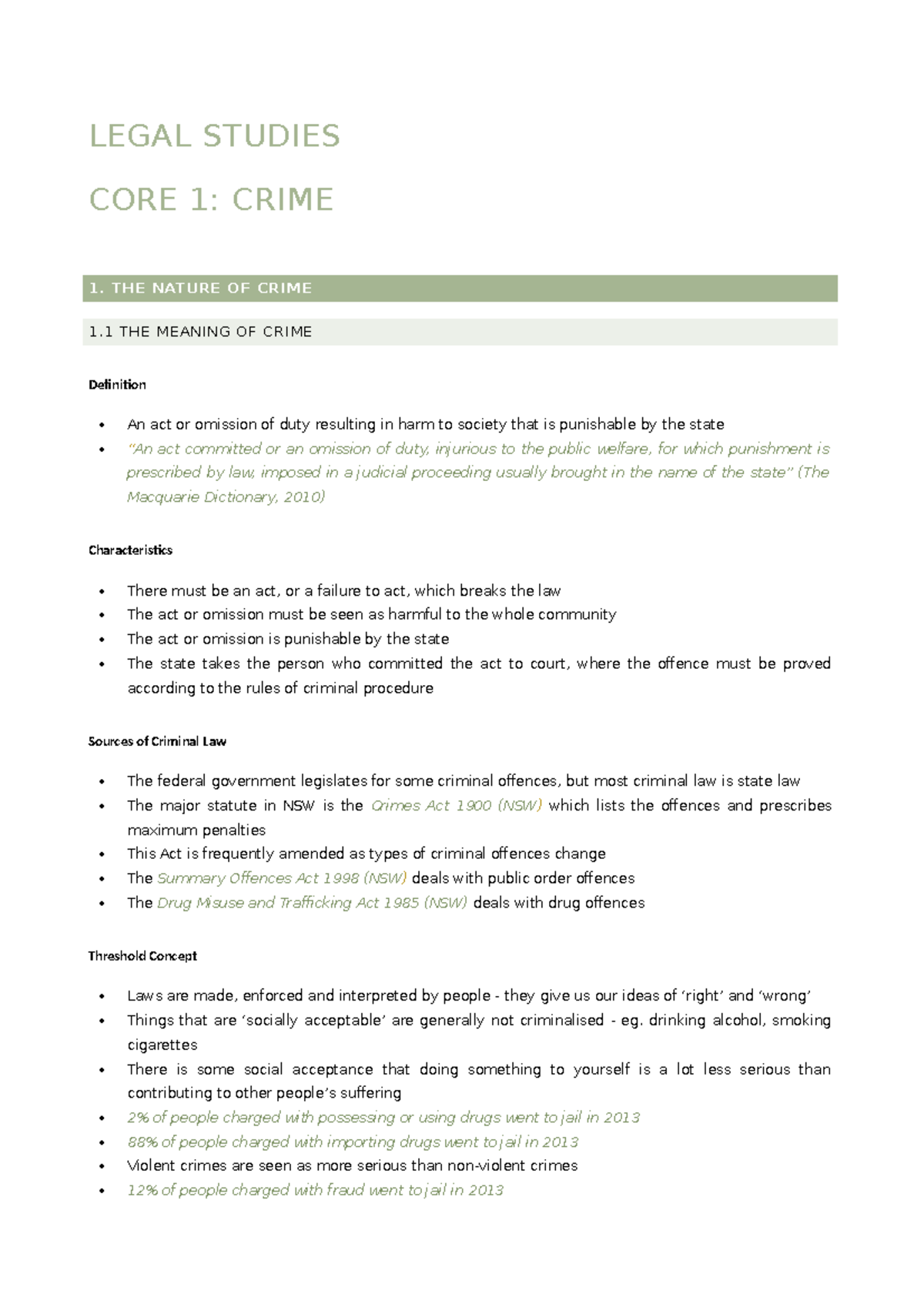4JVB-crime - legal notes - LEGAL STUDIES CORE 1: CRIME 1. THE NATURE OF ...