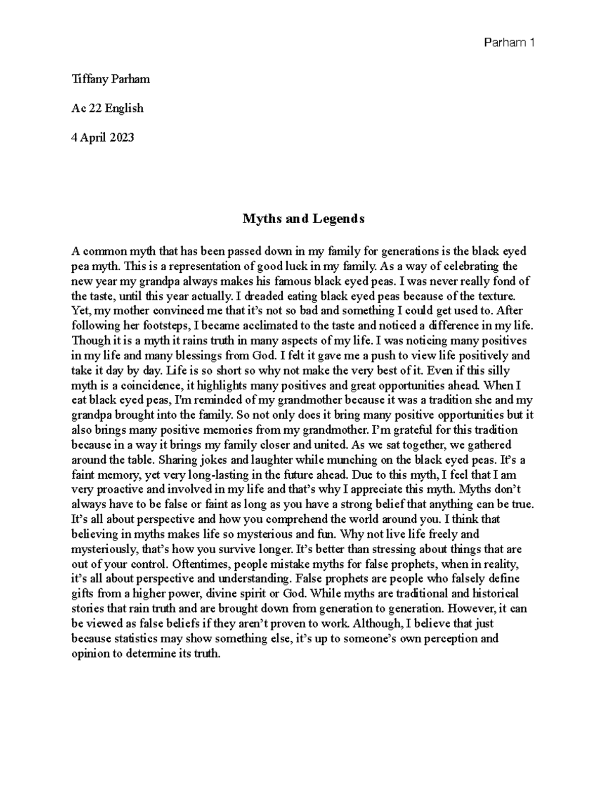 Myths and Legends - sociology 1 Lecture notes for midterm 1 - Parham 1 ...