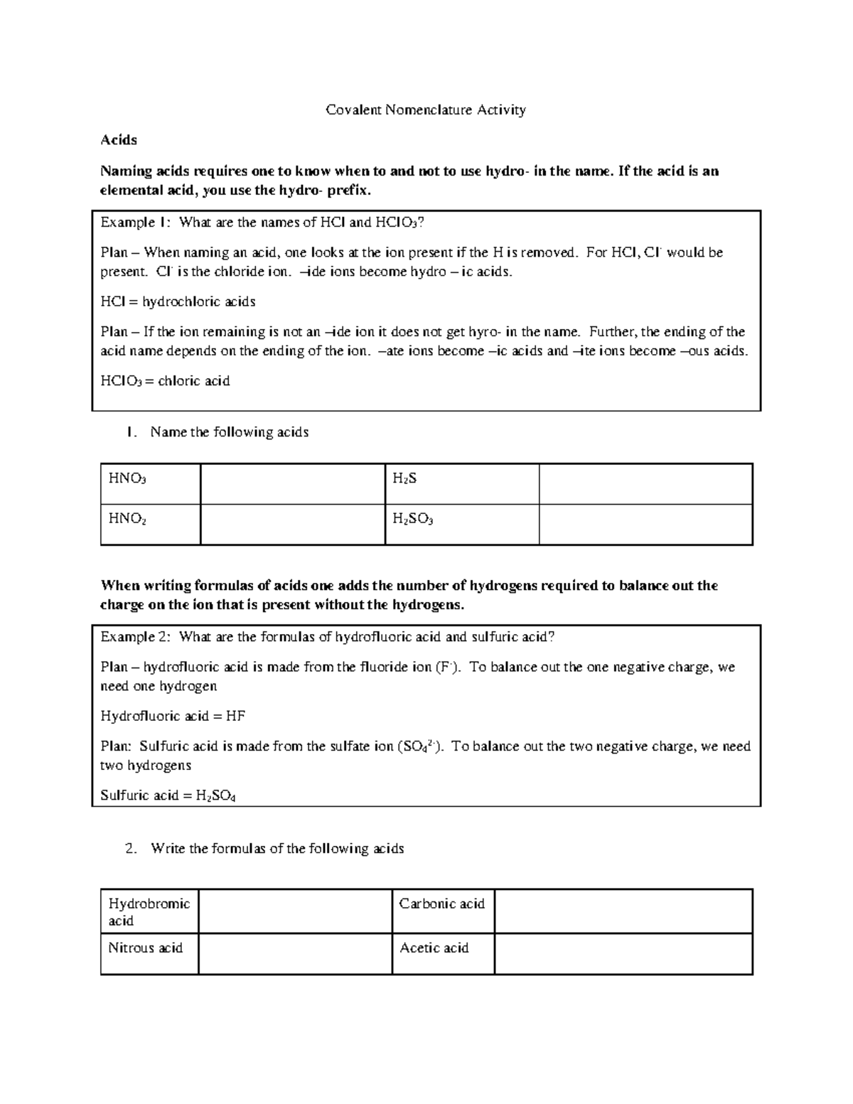 4.d Covalent Nomenclature - Covalent Nomenclature Activity Acids Naming ...