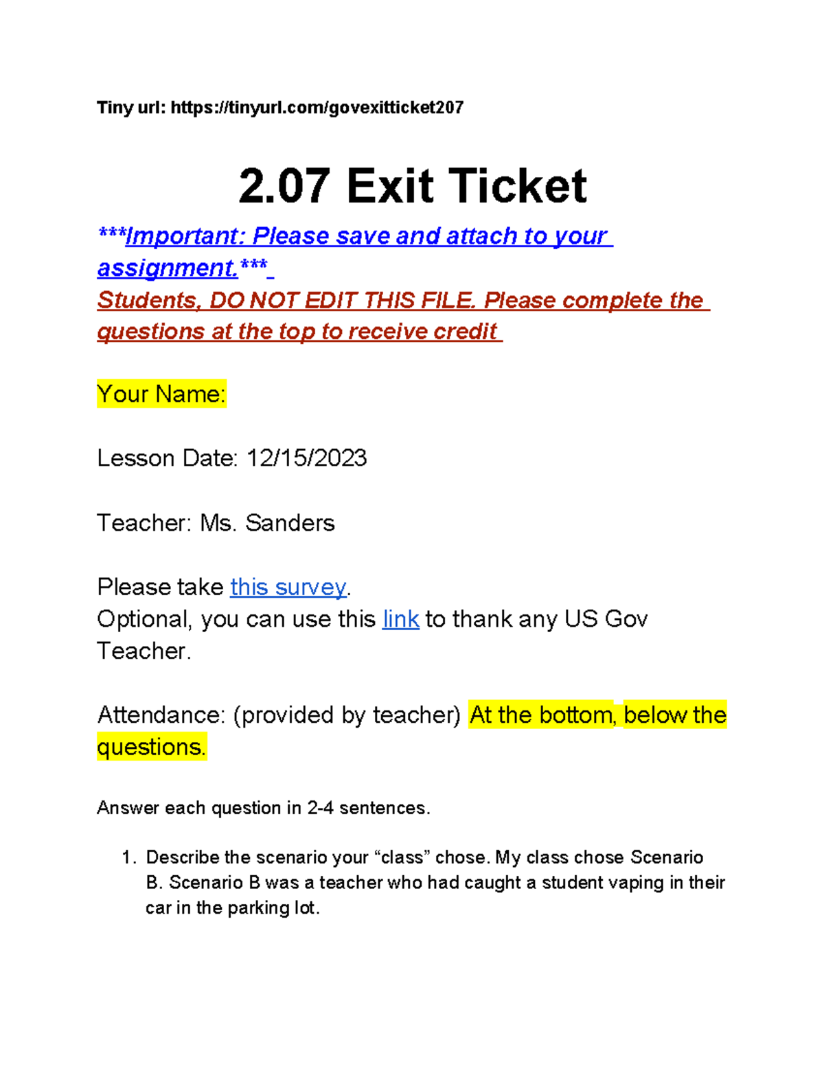 2.07 Exit Ticket for US GOV 2023 - Tiny url: tinyurl/govexitticket 2 ...