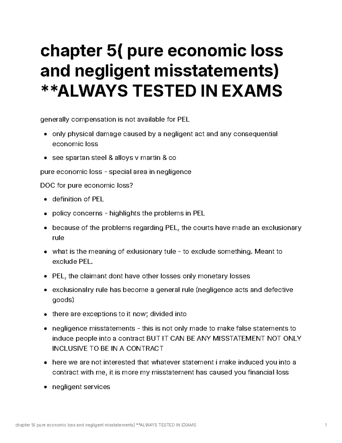 Chapter 5 Pure economic loss - chapter 5( pure economic loss and ...