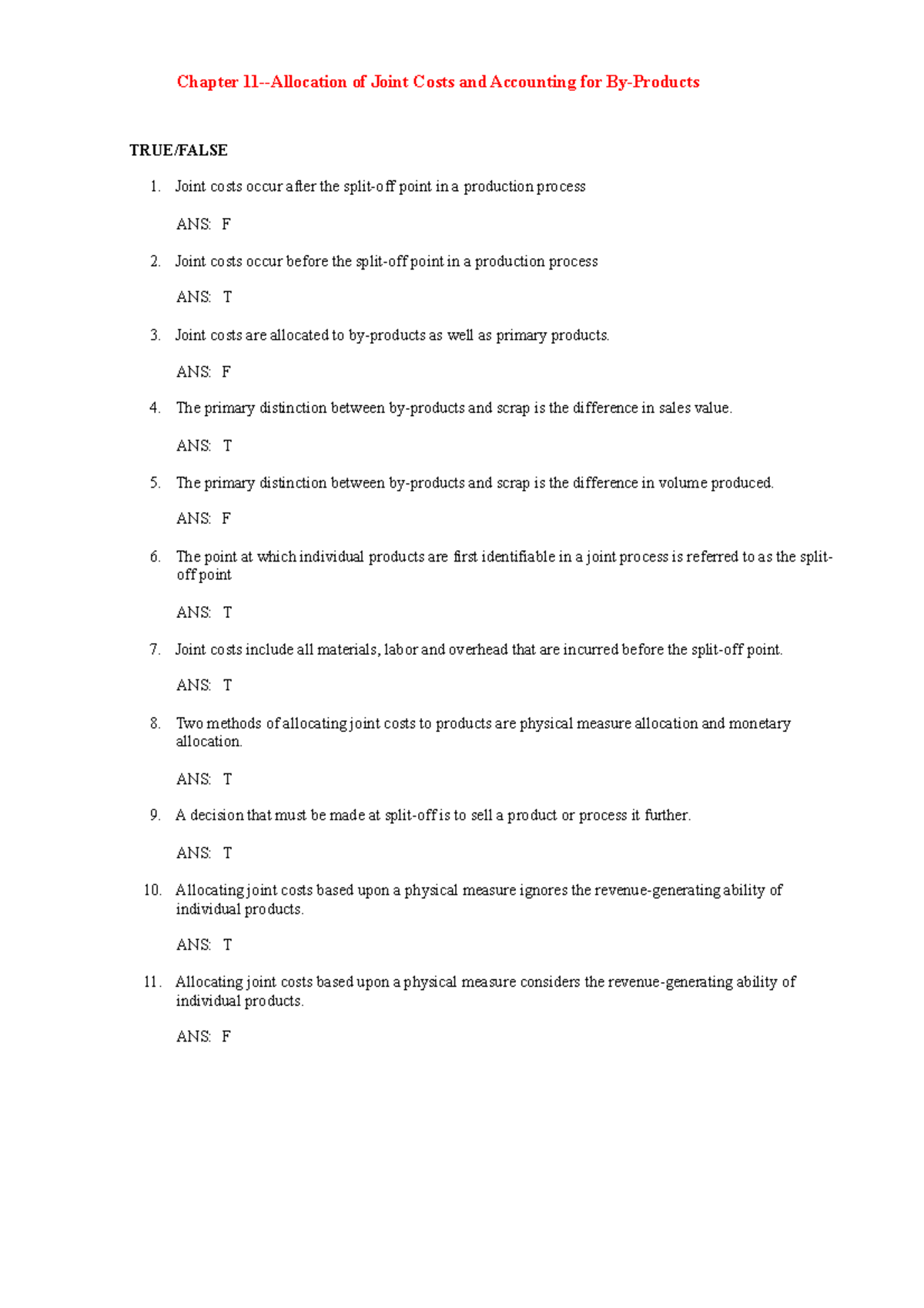 Chapter 11-Allocation of Joint Costs and Accounting for By-Products ...