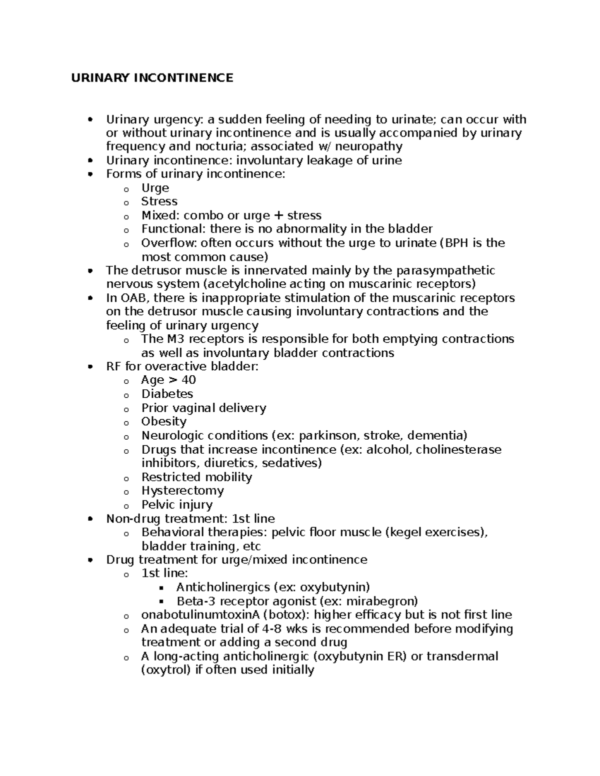 Urinary Incontinence - Studocu