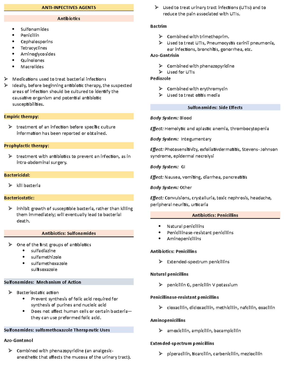 ANTI- Infective Pharmacology Reviewer - ANTI-INFECTIVES AGENTS ...