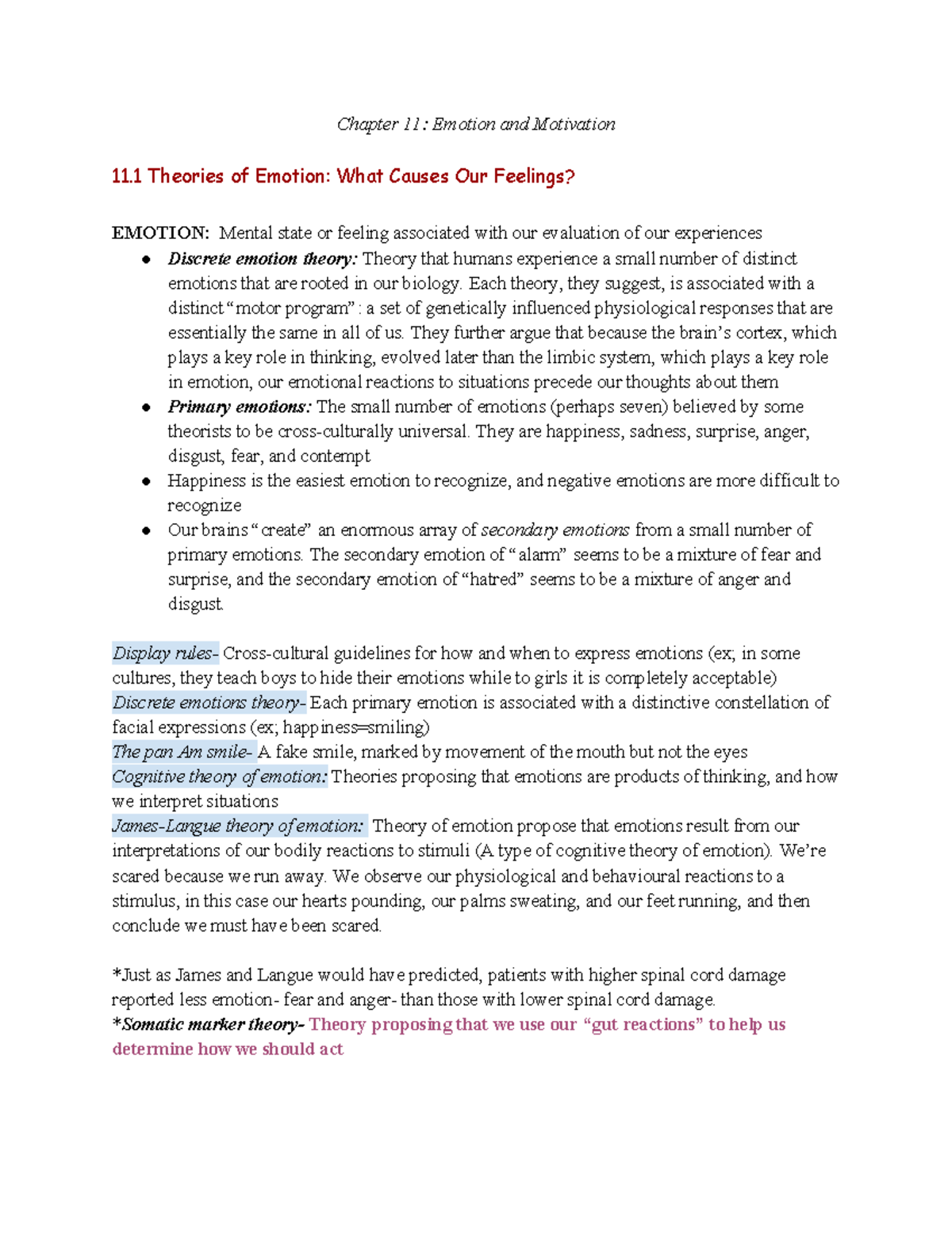 Psych 1150 Chapter 11 - Chapter 11: Emotion and Motivation 11 Theories ...