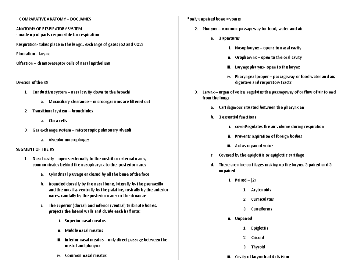Comparative Anatomy - System Notes - COMPARATIVE ANATOMY – DOC JAMES ...