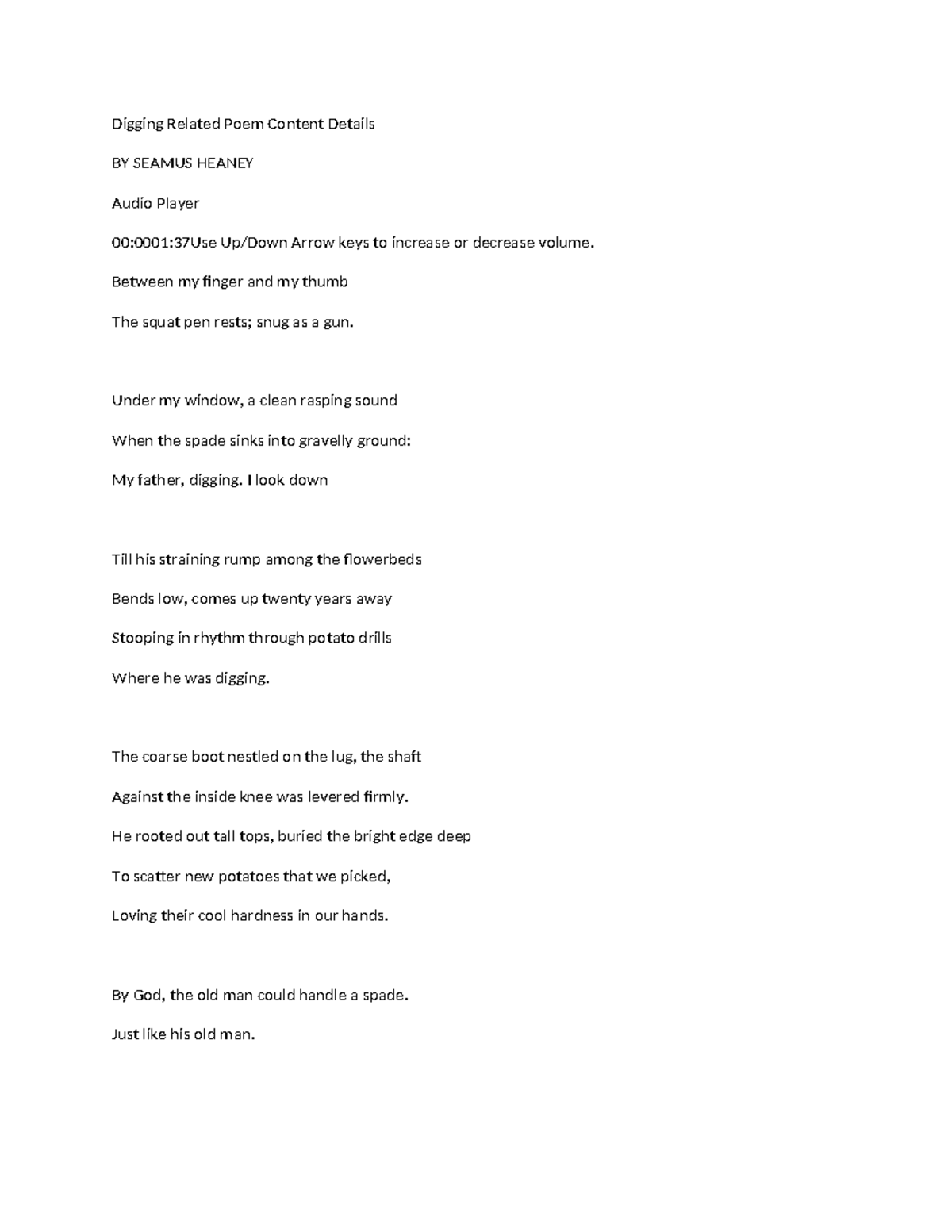 Digging Related Poem Content Details - Between my finger and my thumb ...