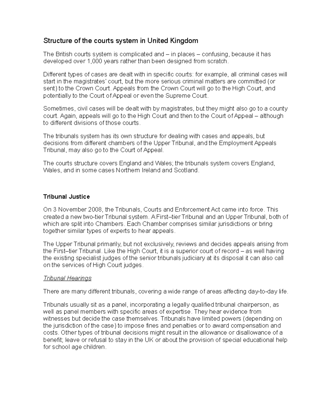 Structure of the courts system in United Kingdom - Studocu