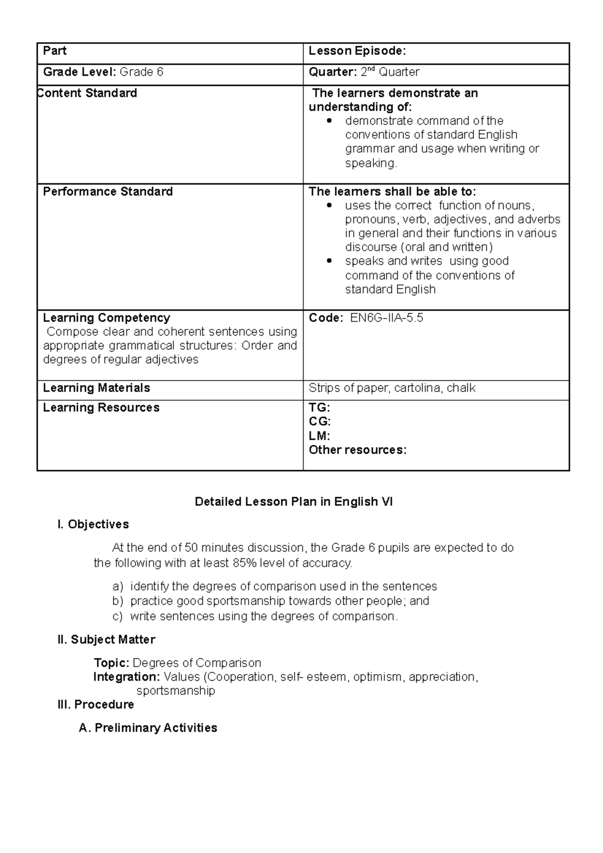 Values DLP - Thia is dlp for 3rd yr. Ctto. - Part Lesson Episode: Grade ...