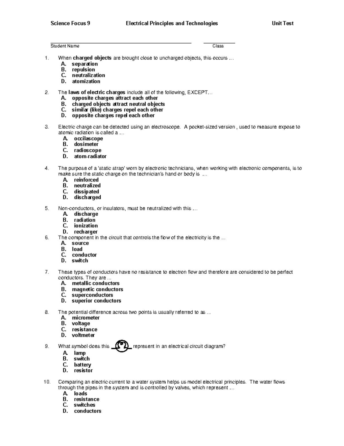 Electrical Principles and Technologies Final Unit Test Summary - Studocu