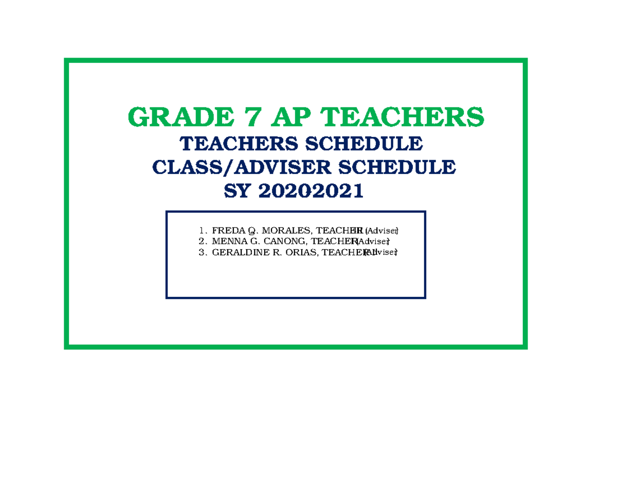 AP Teachers AND Class Schedule 2b - GRADE 7 AP TEACHERS TEACHERS ...