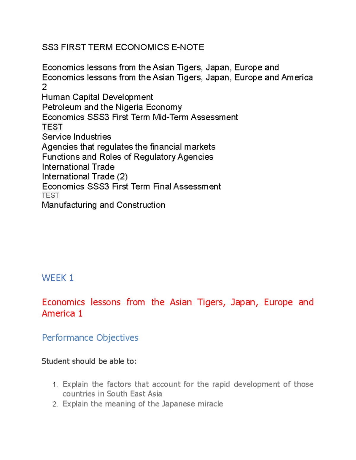 SSS3 First TERM Economics E 1 - SS3 FIRST TERM ECONOMICS E-NOTE ...