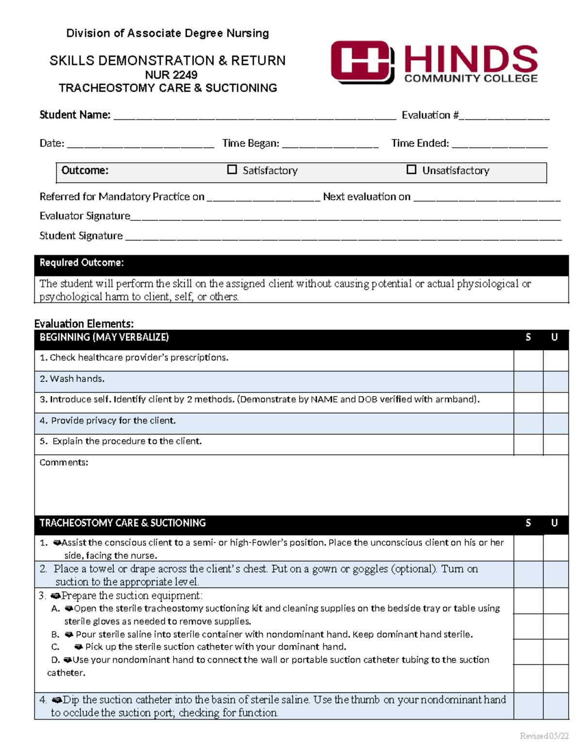 2249 Tracheostomy care and suctioning return demo sheet - Division of ...