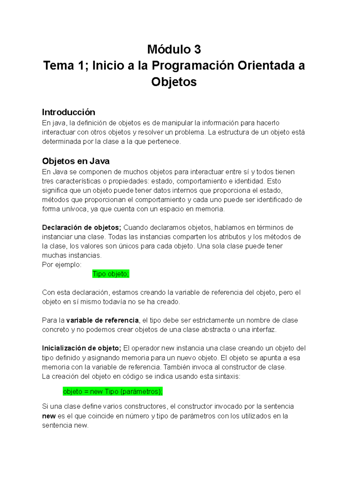 M3 prog orientada a obj - Módulo 3 Tema 1; Inicio a la Programación ...