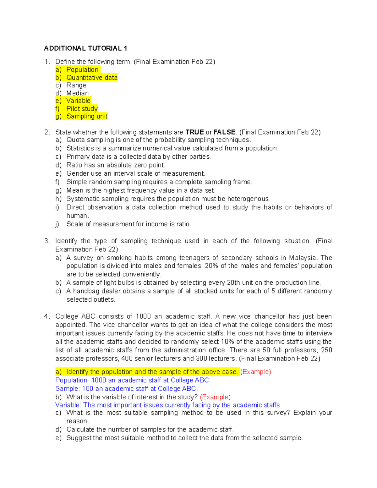 Additional Tutorial 1 - ADDITIONAL TUTORIAL 1 Define the following term ...