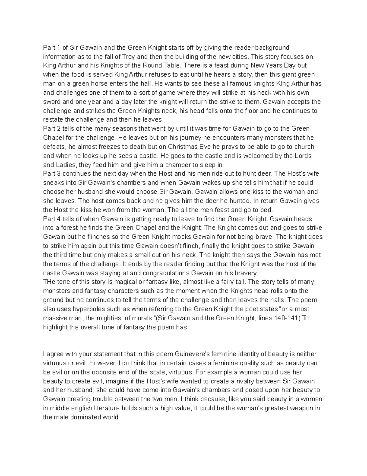 Sir Gawain and the Green Knight - This story focuses on King Arthur and ...