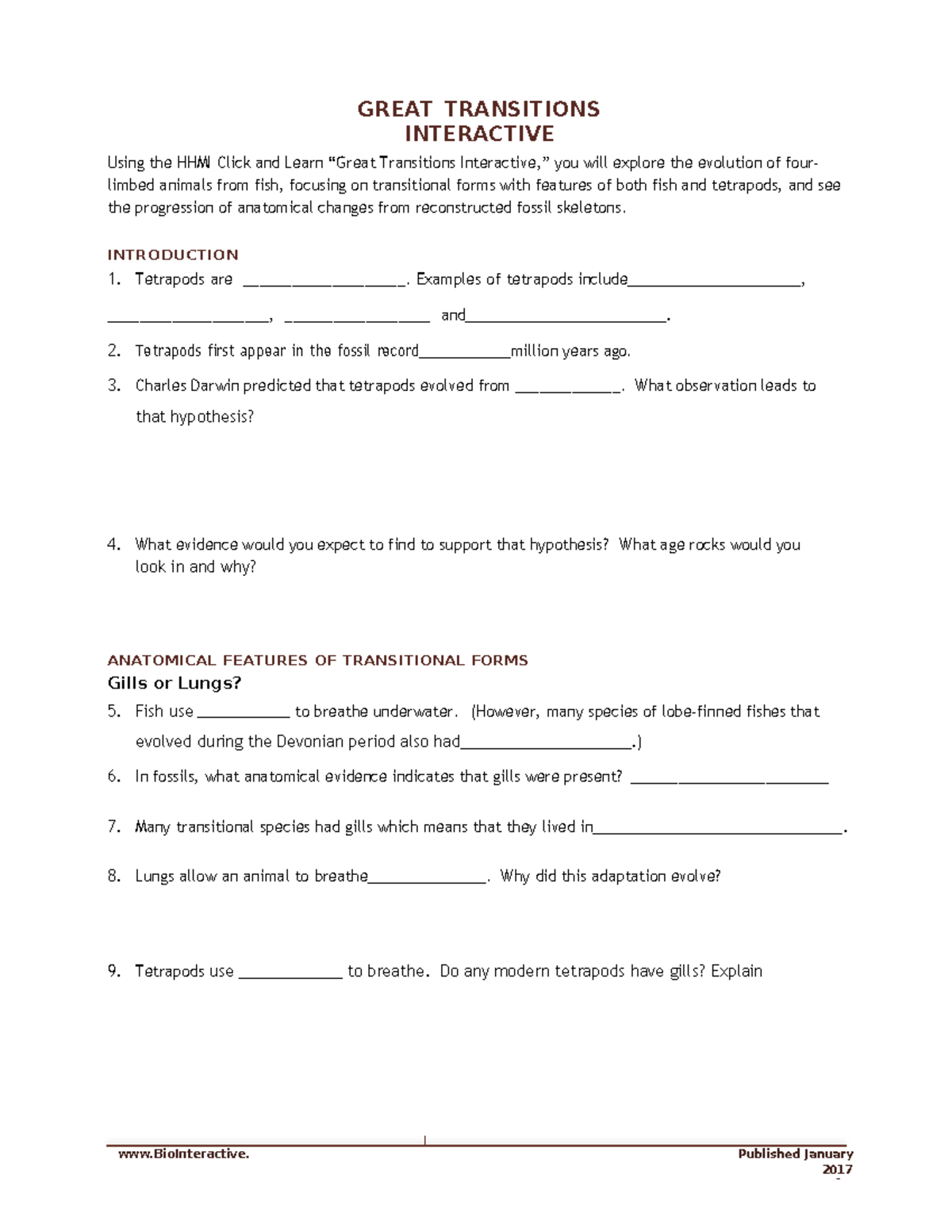 Tetrapod-Great Trans Interactive-worksheet - Tagged - STUDENT WORKSHEET ...