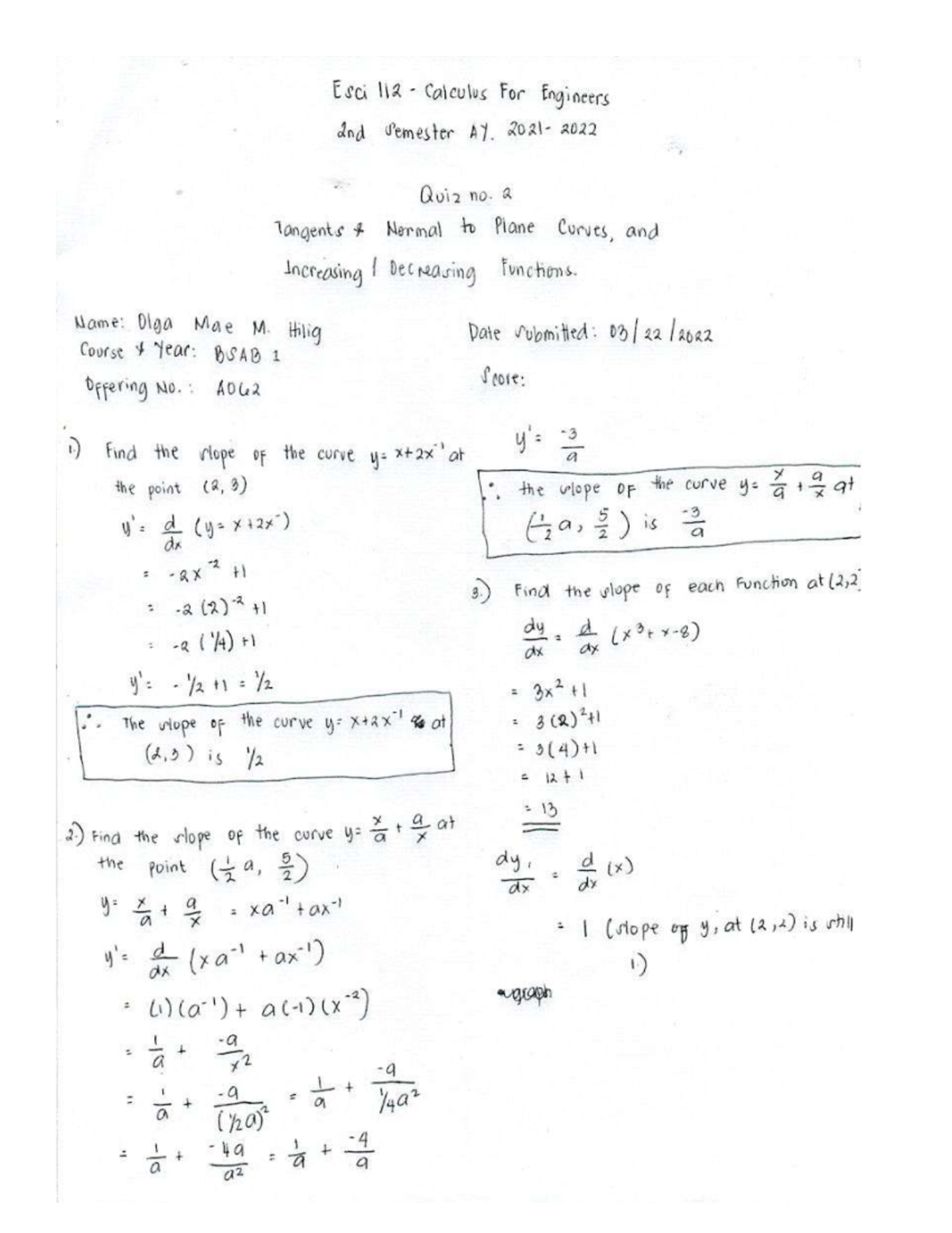 A062 Hilig Q2 - Integral Calculus for Engineering, Differentiation of ...