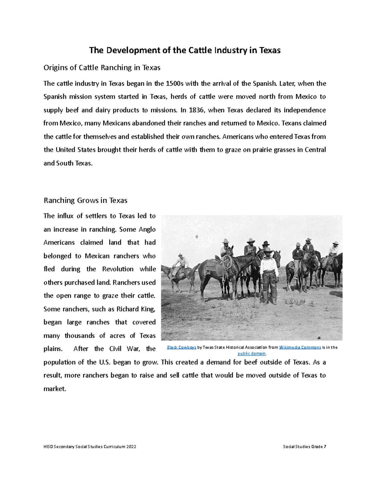 SS7 Cattle Industry reading Unit 10 HOME - The Development of the ...