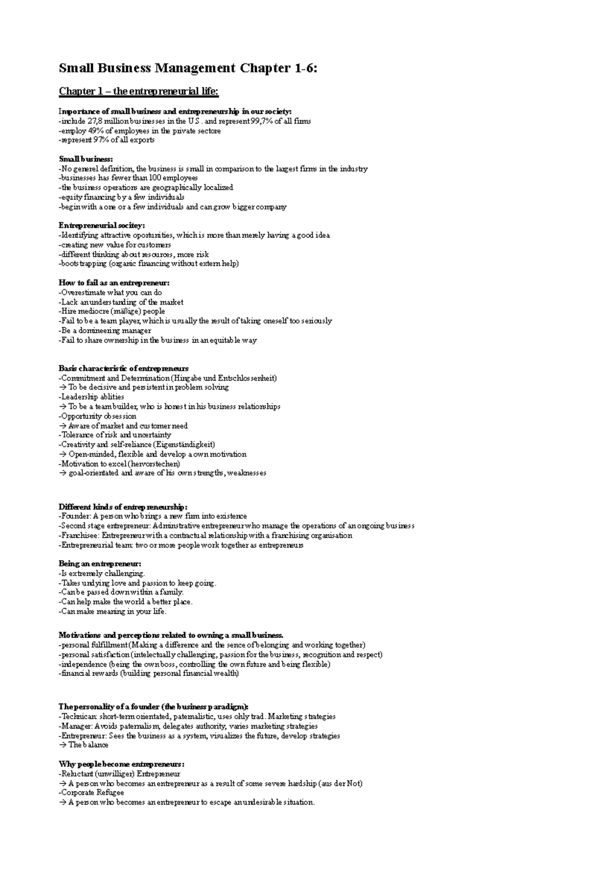 Small Business Management Summary - Small Business Management Chapter 1 ...
