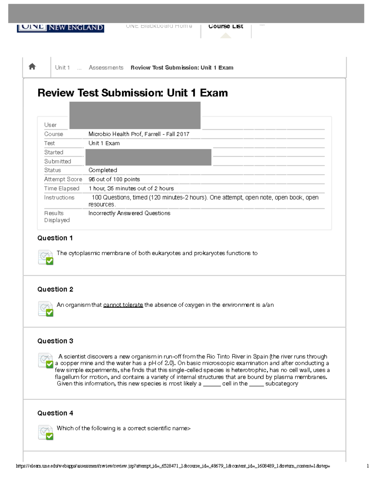 BIOL 1020 U1 Review Test Submission Unit 1 Exam Questions only - H Unit ...
