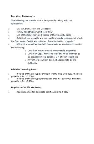 Nadra Succession Certificate - Required Documents The following ...