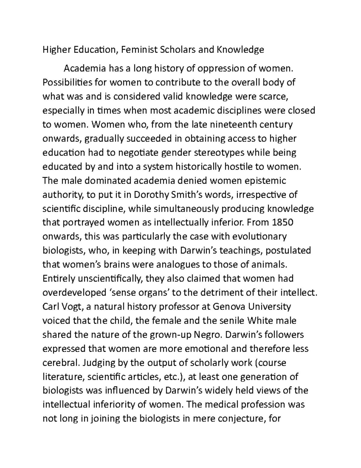 Higher Education, Feminist Scholars and Knowledge - Possibilities for ...