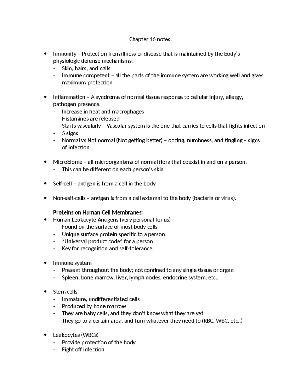 Chapter 16 notes - Chapter 16 notes: Immunity – Protection from illness ...