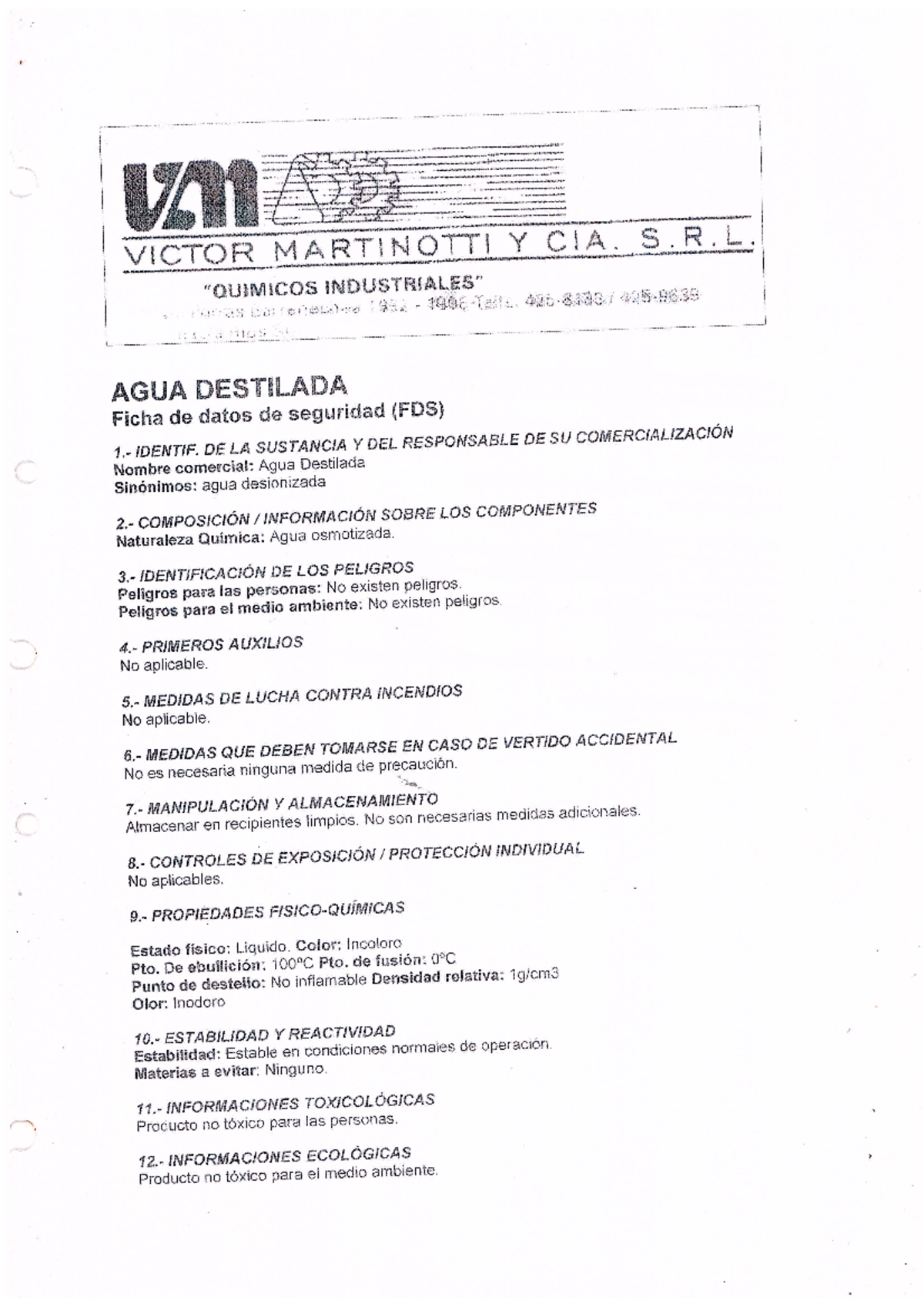 Agua destilada Vicmar - Quimica - Studocu