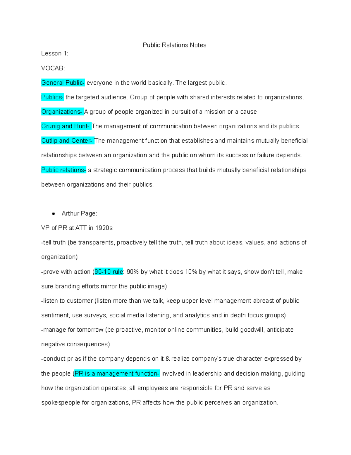 Public Relations Notes - Public Relations Notes Lesson 1: VOCAB ...
