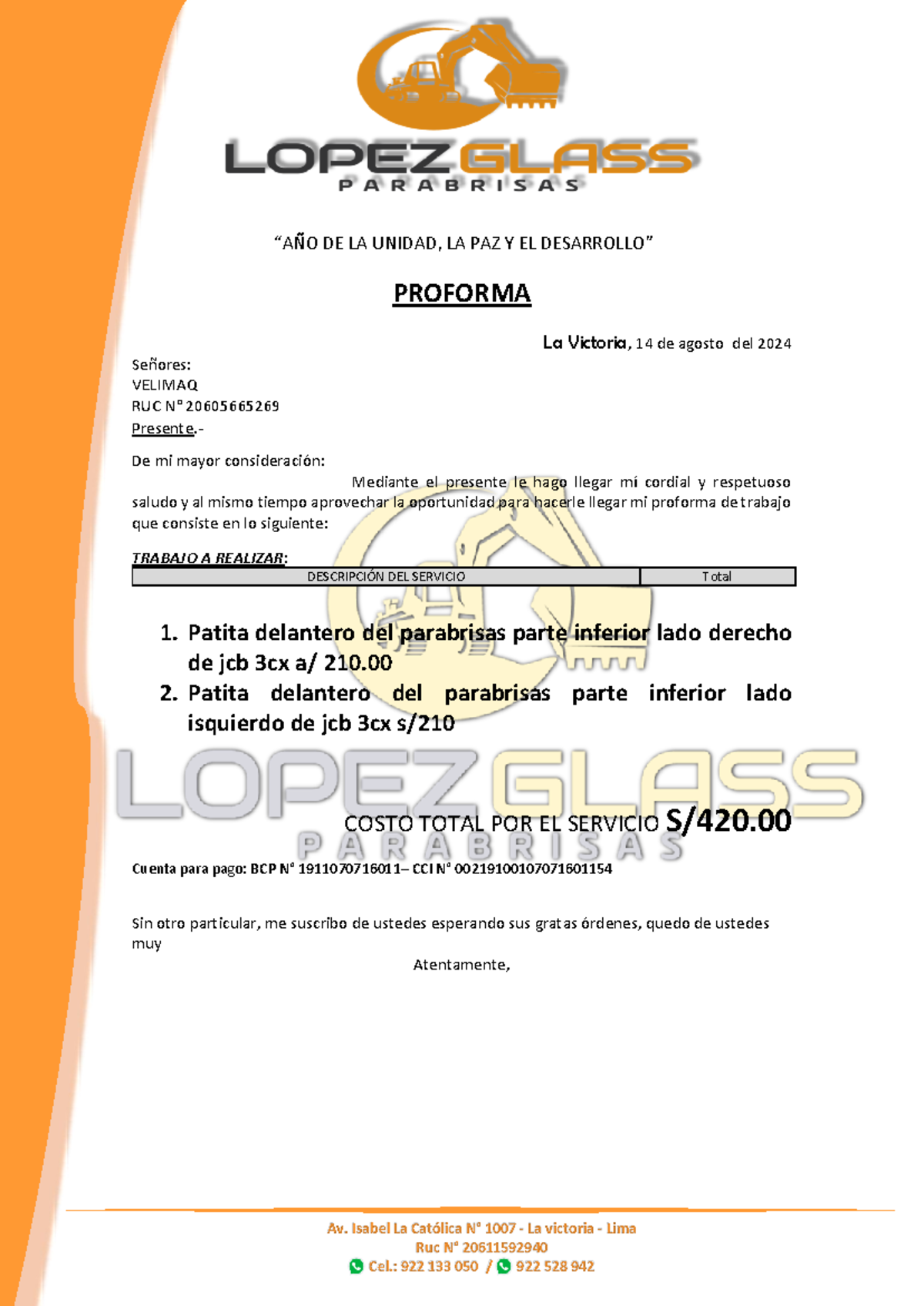 Proforma - COMPRAS - Av. Isabel La Católica N° 1007 - La victoria ...