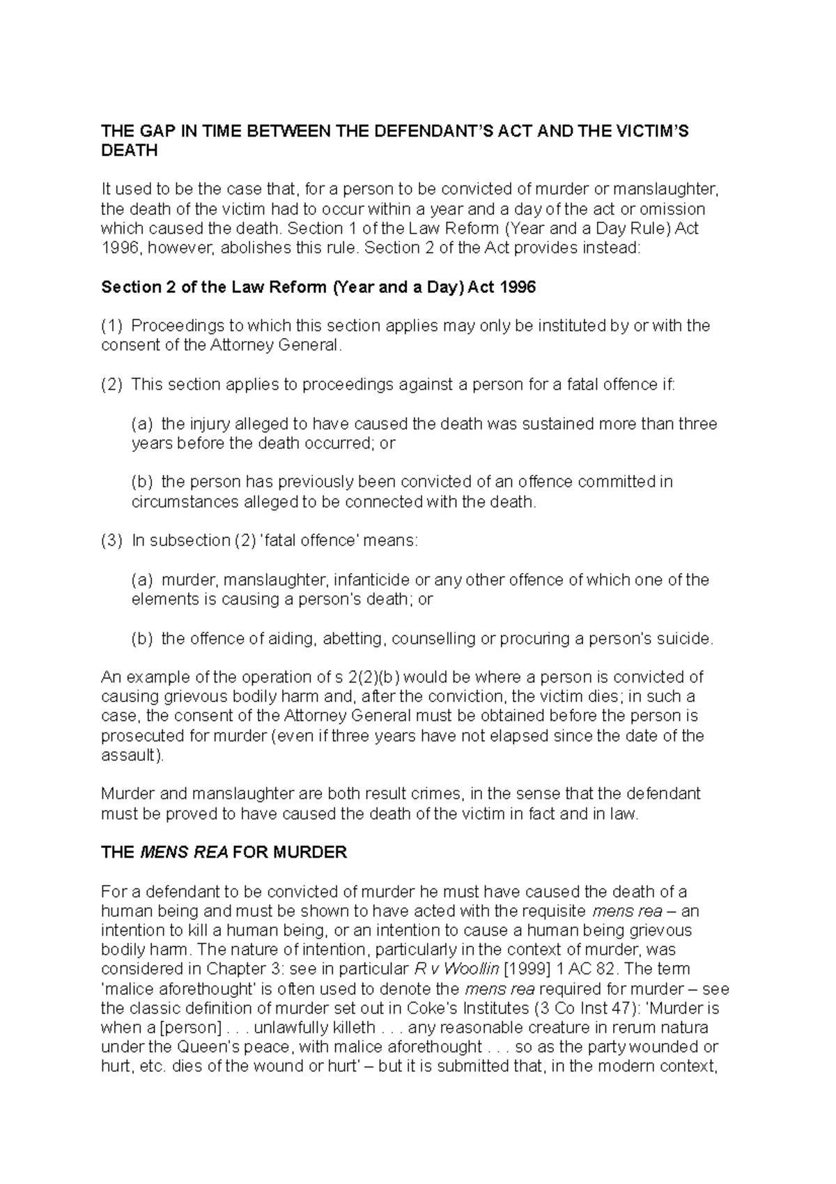 Homicide- Defendant’s ACT AND THE Victim’s Death - THE GAP IN TIME ...