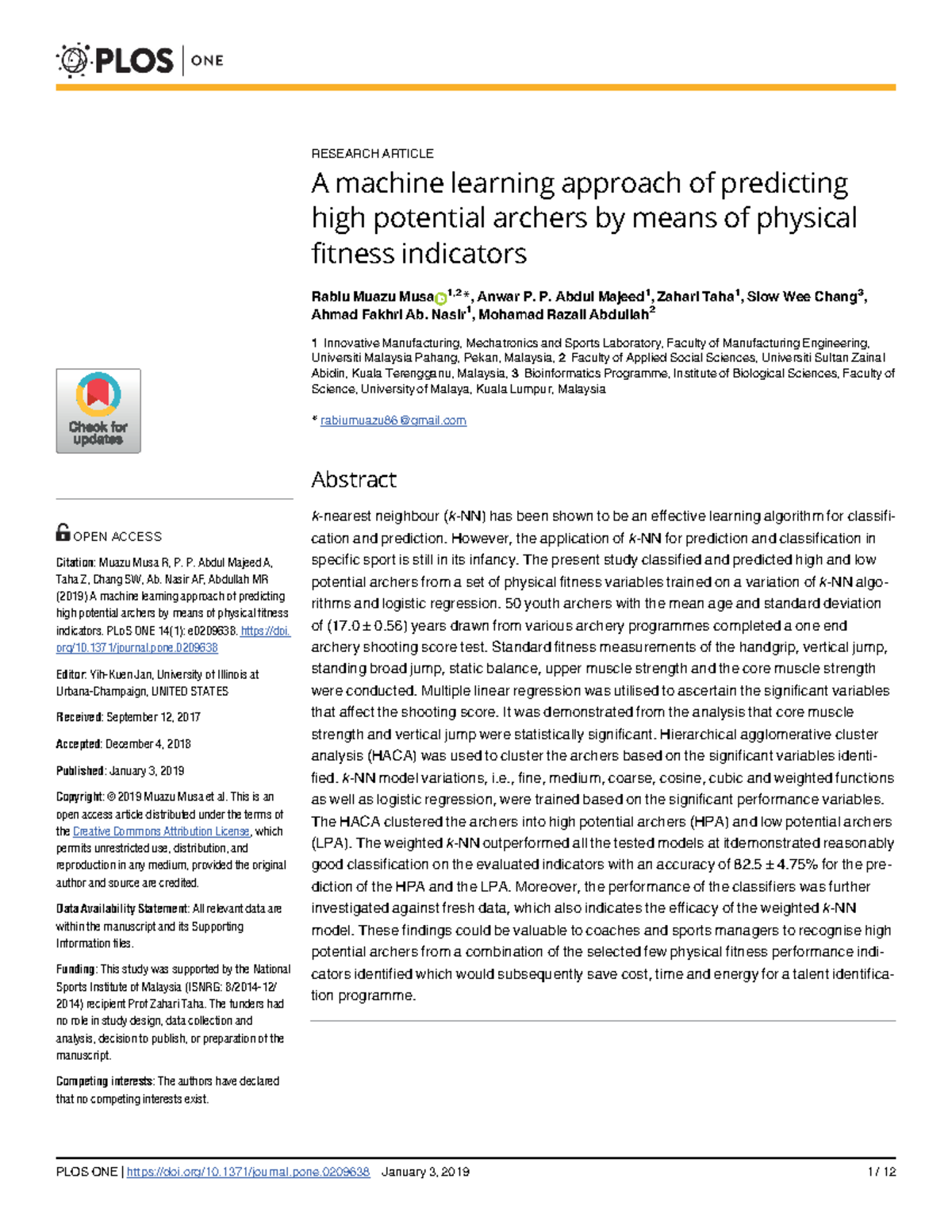 A Machine Learning Approach Of Predicting High Potential Archers P Abdul Majeed 1 Zahari