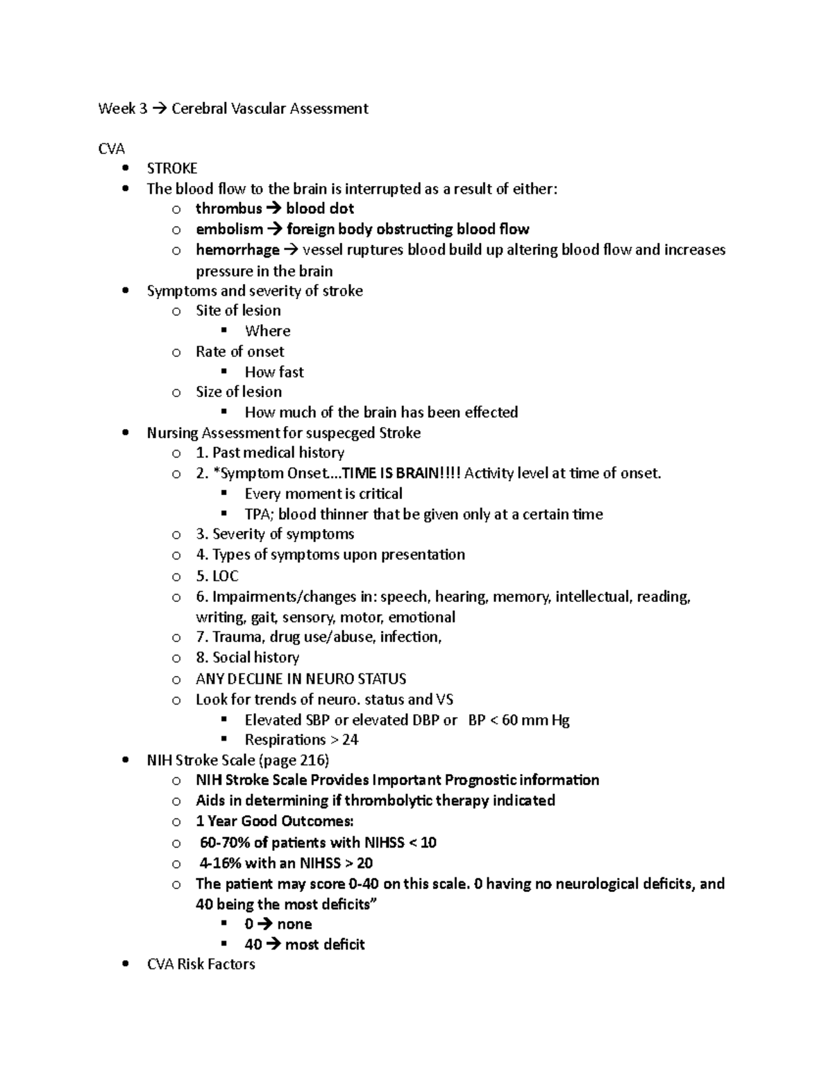 Med Surg: Cerebral Vascular Disease - Week 3 Cerebral Vascular ...