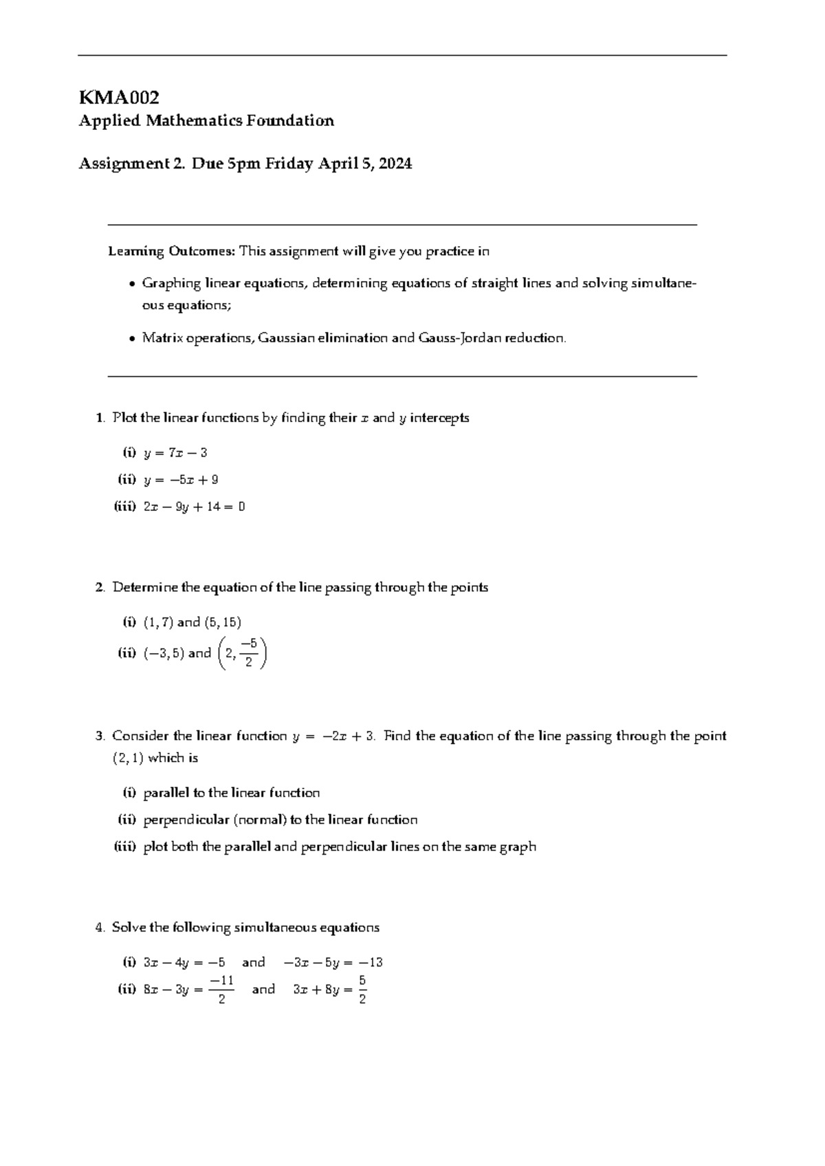 KMA002 Assignment 2 - KMA Applied Mathematics Foundation Assignment 2 ...