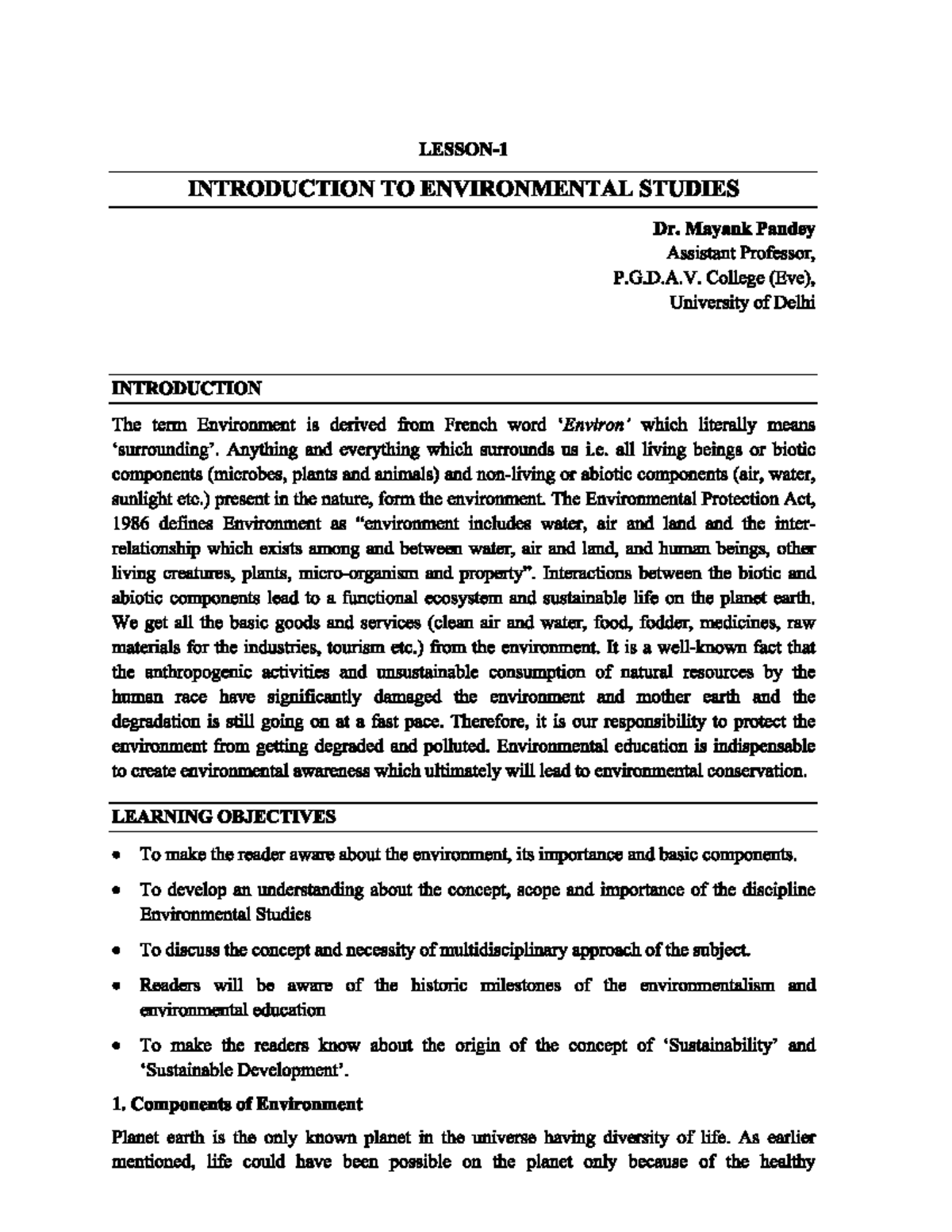Unit 1 EVS Introduction to EVS - AECC2 - Studocu