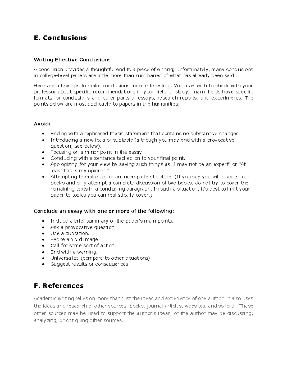 W11-12 Conslusions and References - E. Conclusions Writing Effective ...