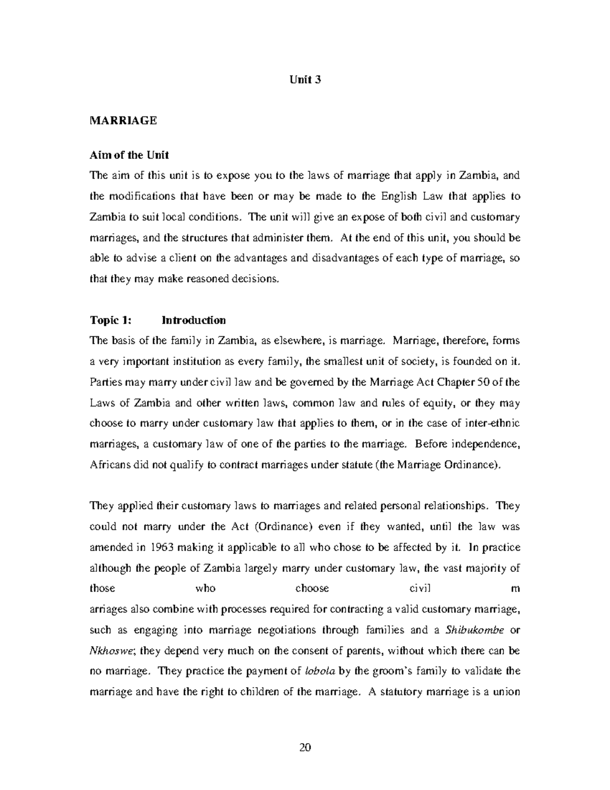 Family law - unit 3 - Marriage - Unit 3 MARRIAGE Aim of the Unit The ...