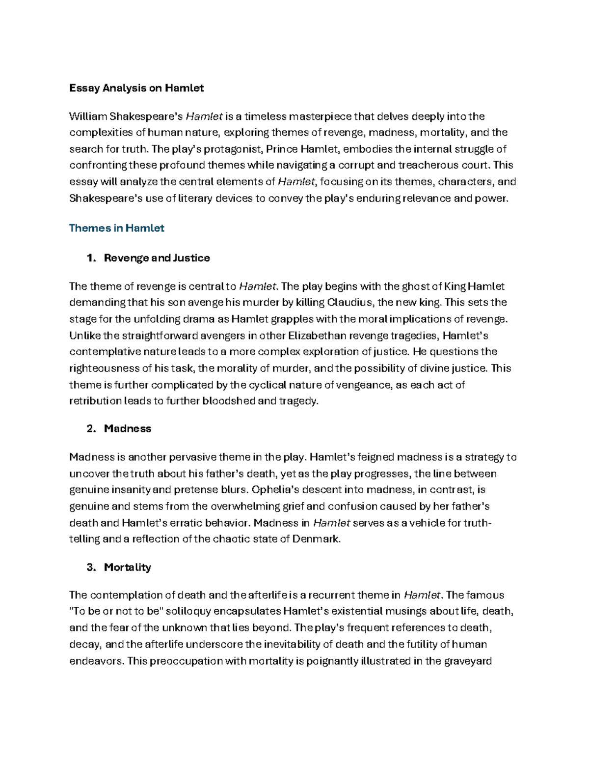 Essay Analysis on Hamlet - Essay Analysis on Hamlet William Shakespeare ...