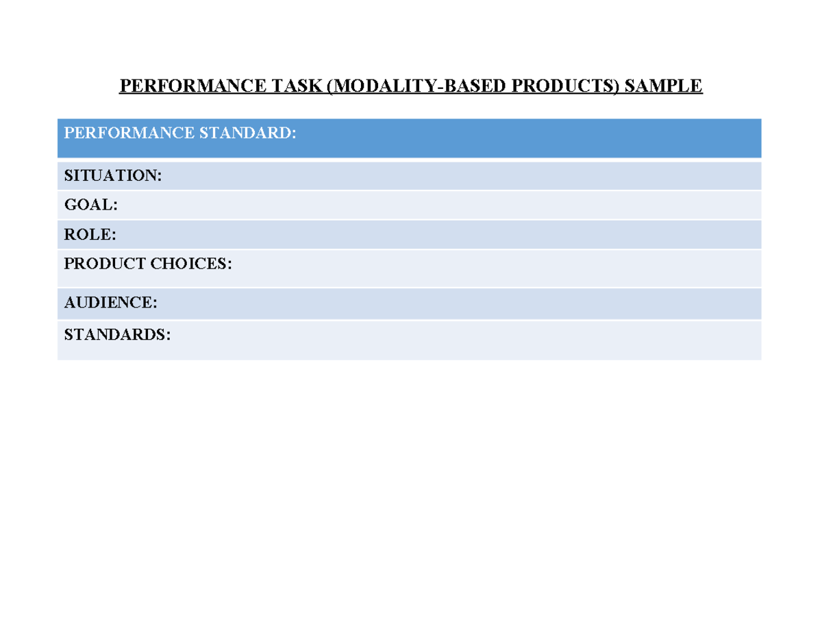 Grasp Modality- Based Template - Secondary Education - PERFORMANCE TASK ...
