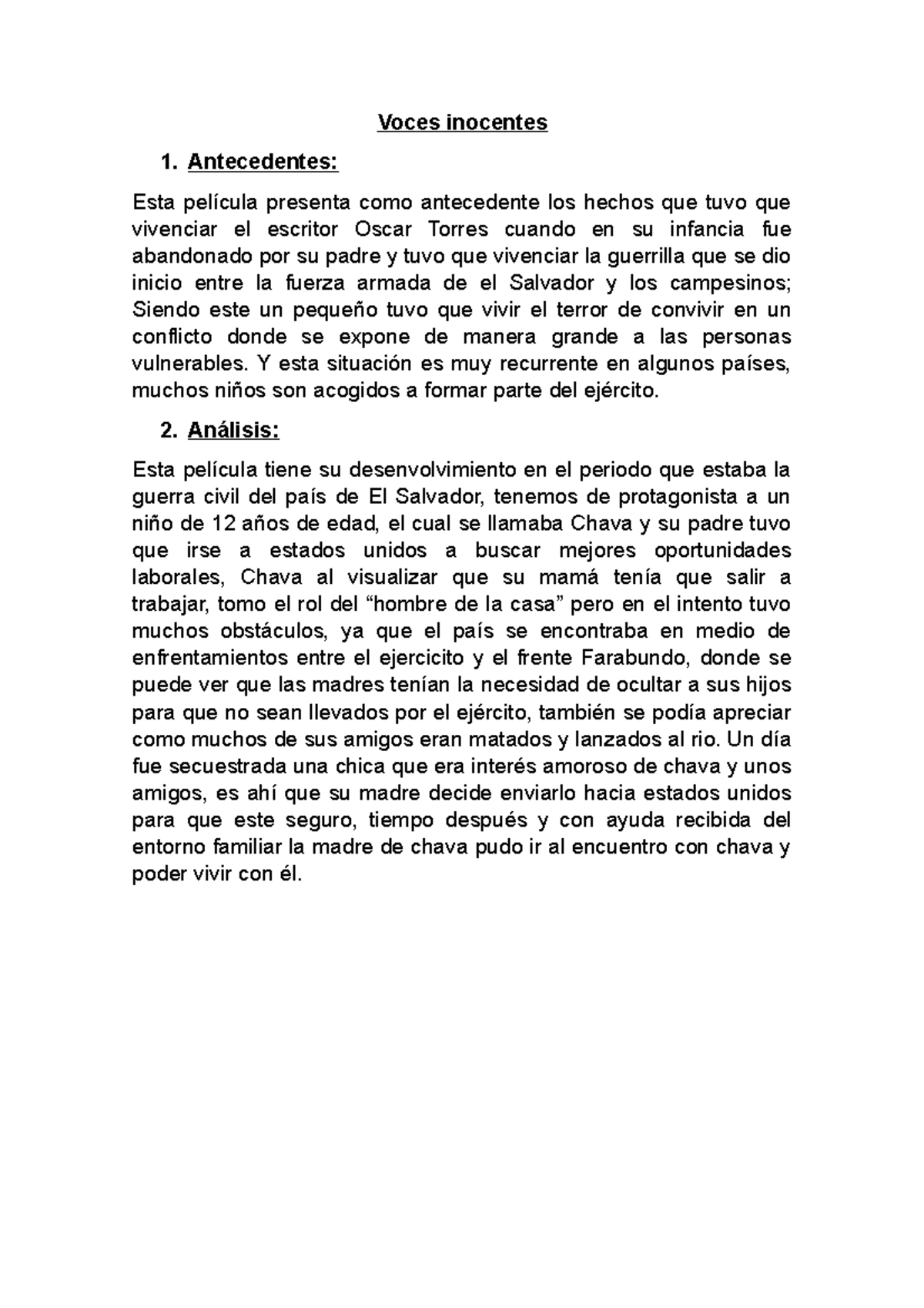 Voces inocentes - Trabajo trabajo - Voces inocentes Antecedentes: Esta ...