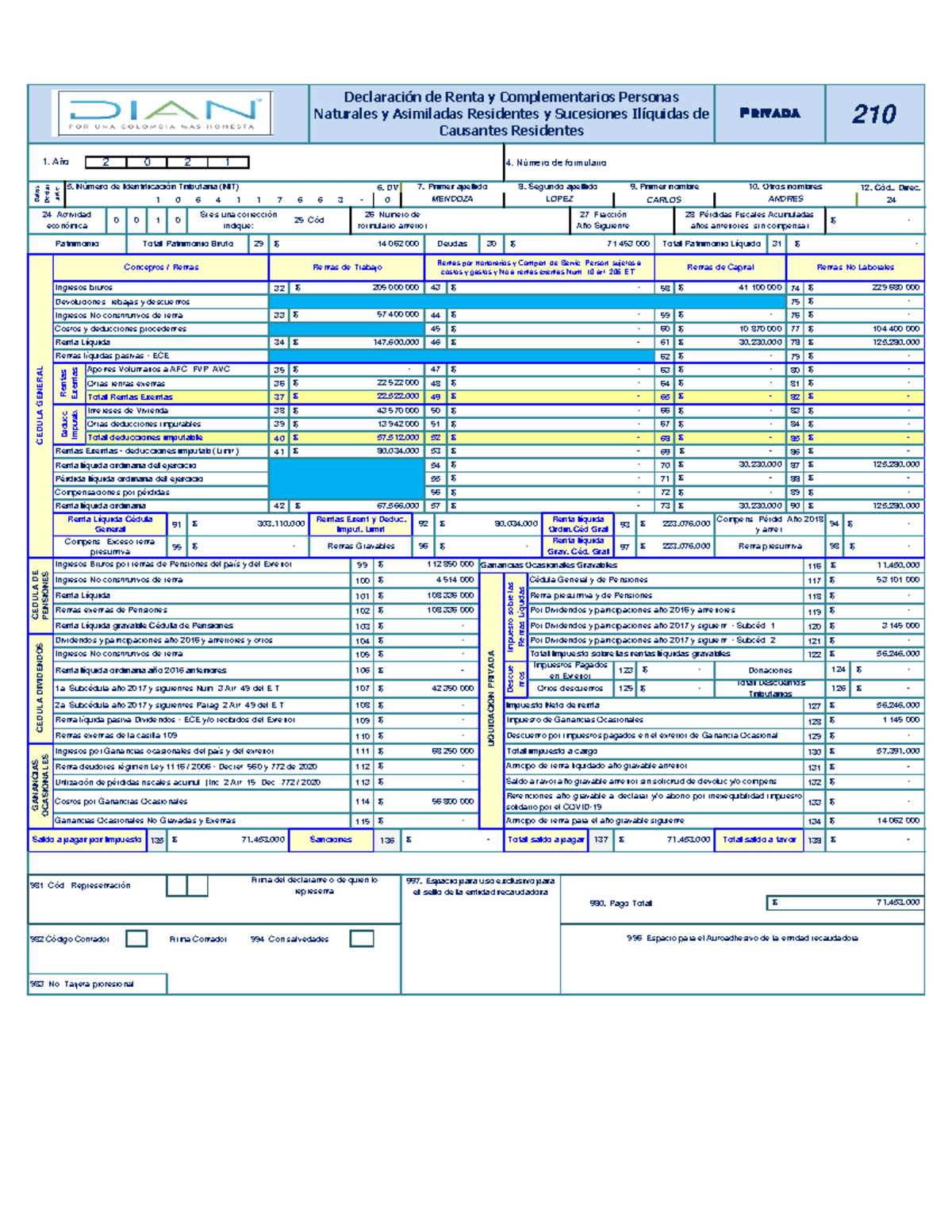 Borrador Formulario 210 - 4. Número de formulario 6. DV 1 0 6 4 1 1 7 6 6 3 - 0 24 0 0 1 0 29 31 ...