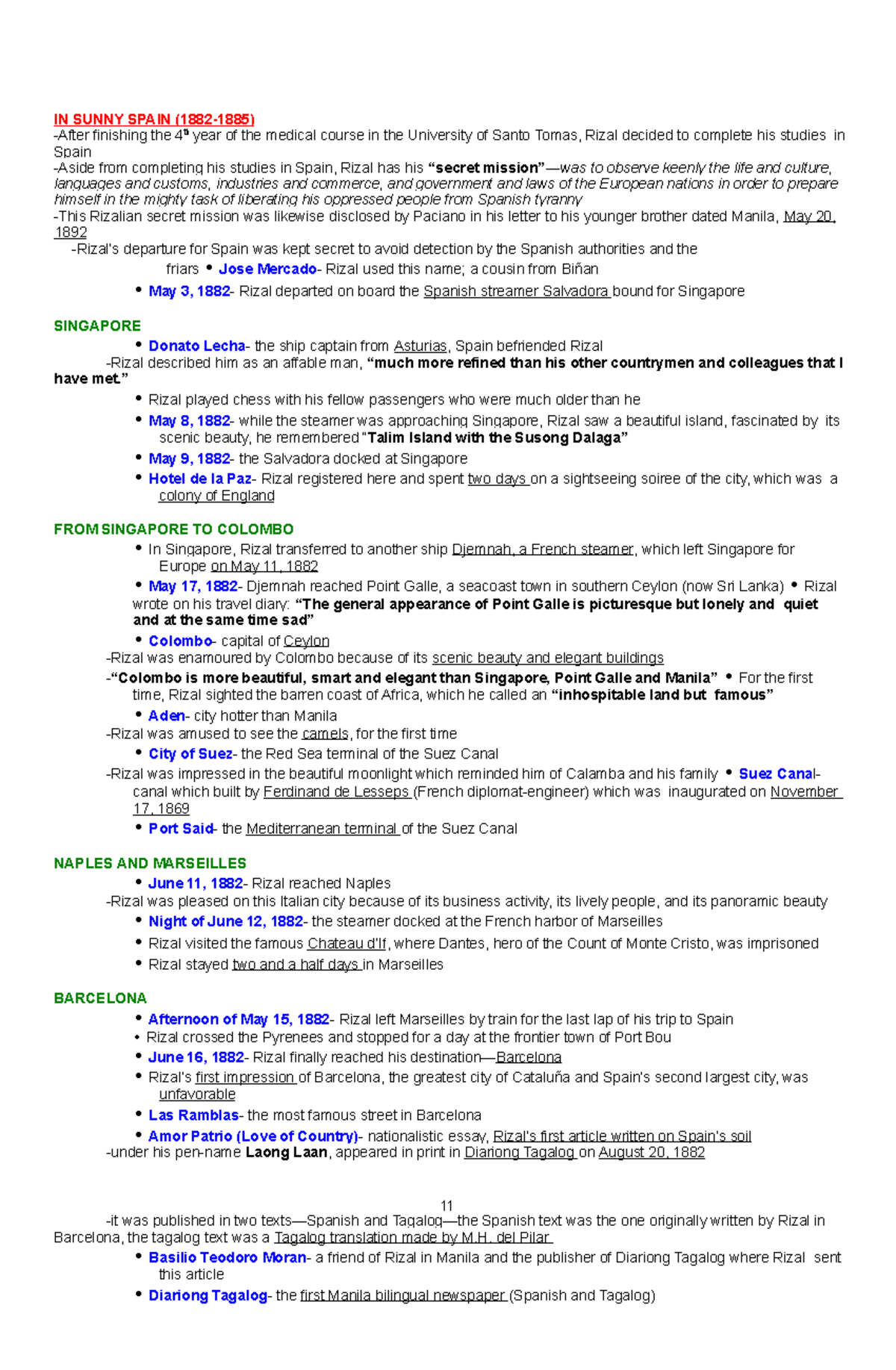 Reviewer Life of Dr Jose Rizal - IN SUNNY SPAIN (1882-1885) -After ...