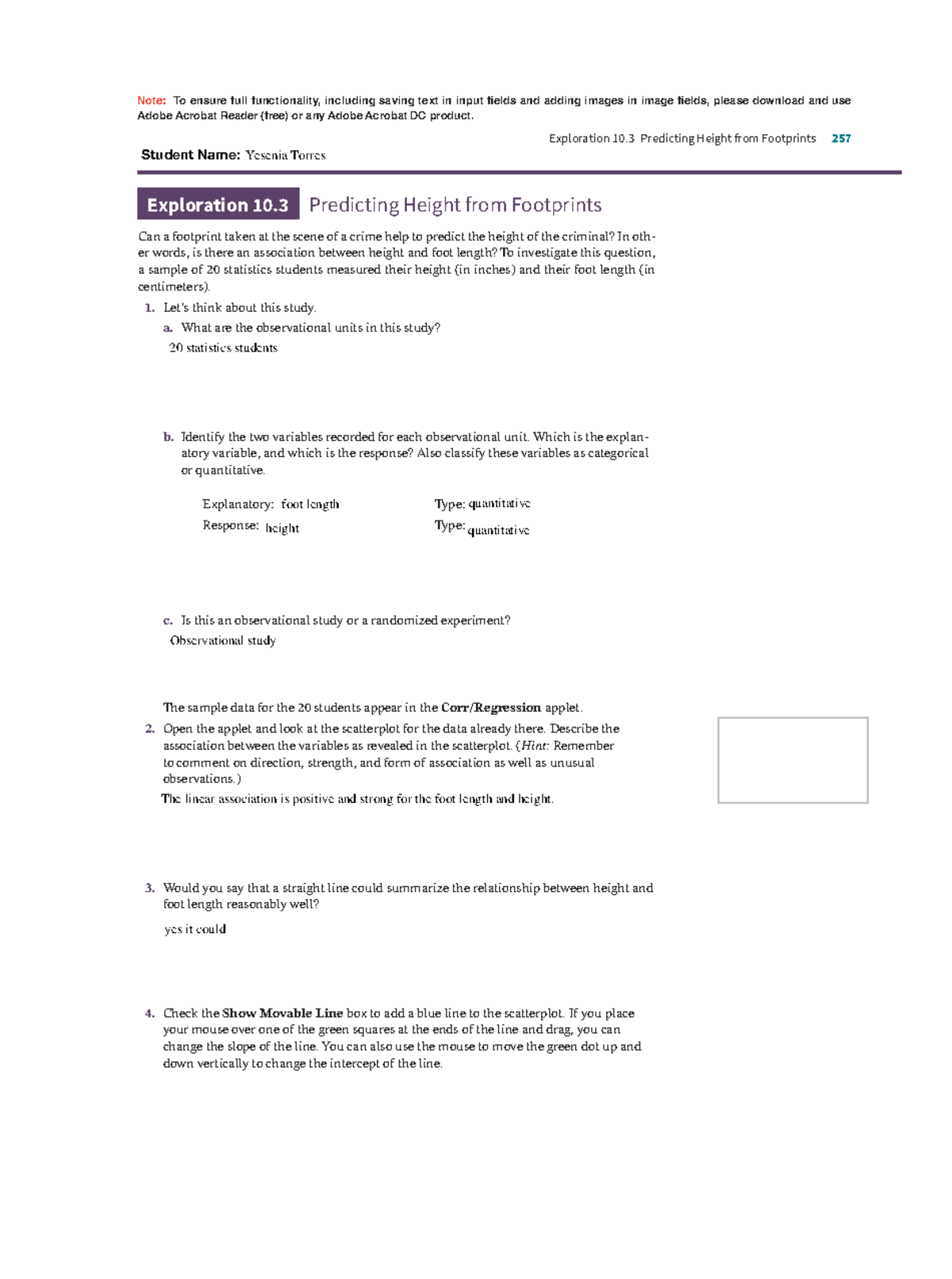 C10Exploration 10 3 Interactive Workbook - Exploration 10 Predicting Height from Footprints 257 ...