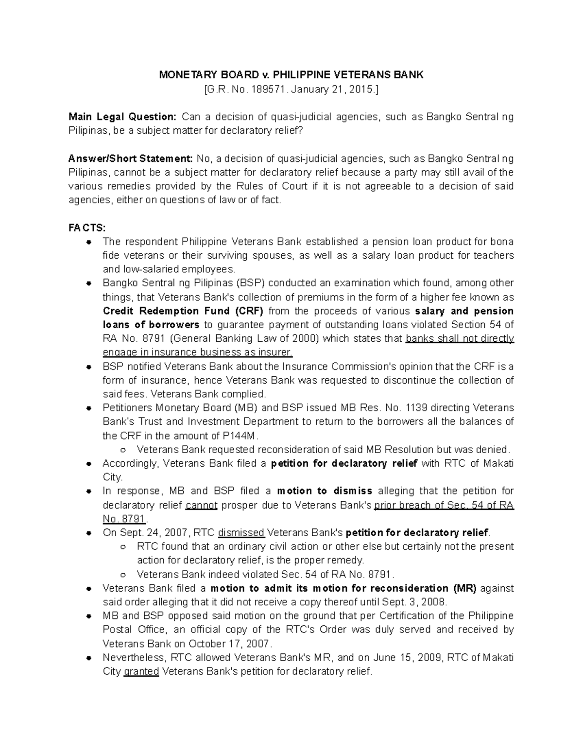 107 Monetary Board v. Philippine Veterans Bank - MONETARY BOARD v ...