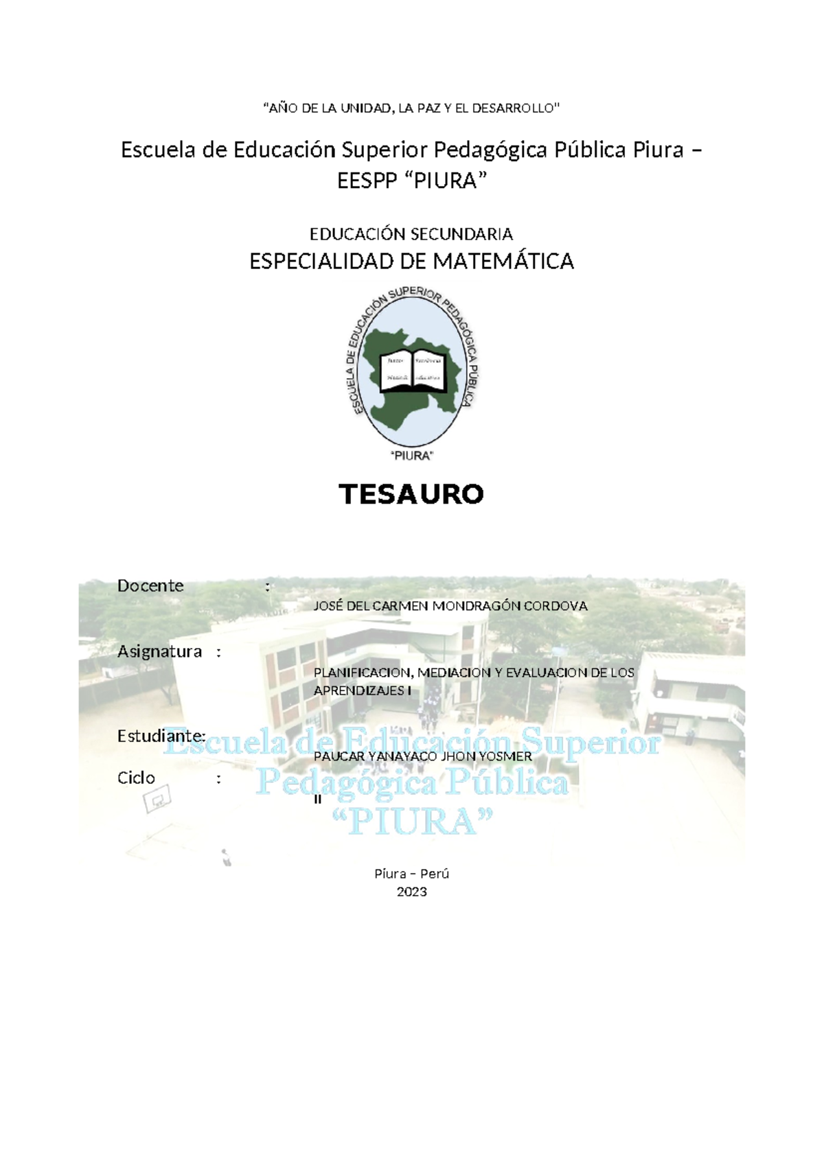 Tesauro final - “AÑO DE LA UNIDAD, LA PAZ Y EL DESARROLLO" Escuela de ...